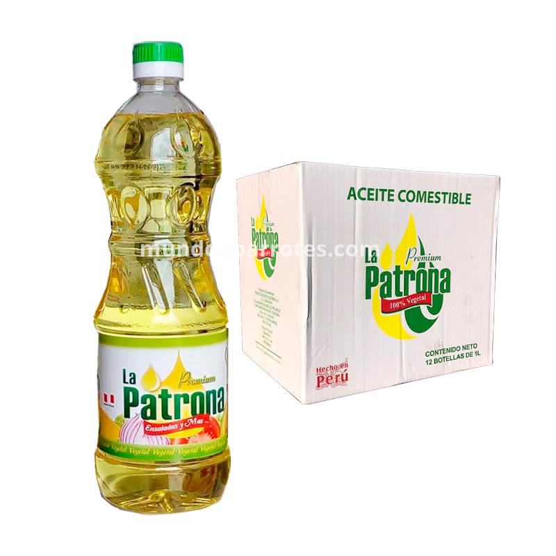 Aceite vegetal La Patrona Premium caja (12 botellas de 1 litro) - Mundo ...