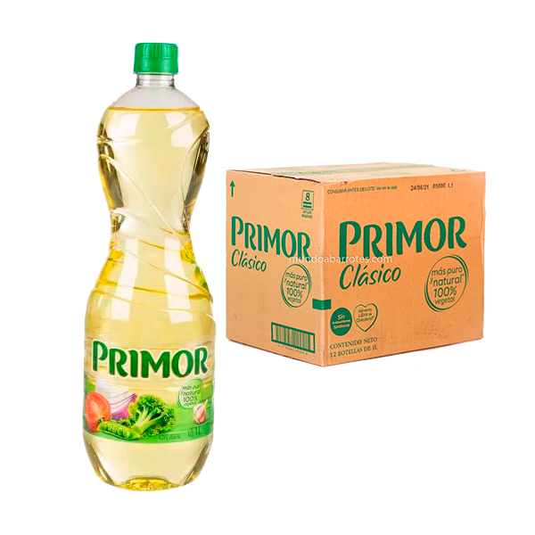 Aceite Primor Clásico caja (12 botellas de 1 litro) - Mundo Abarrotes