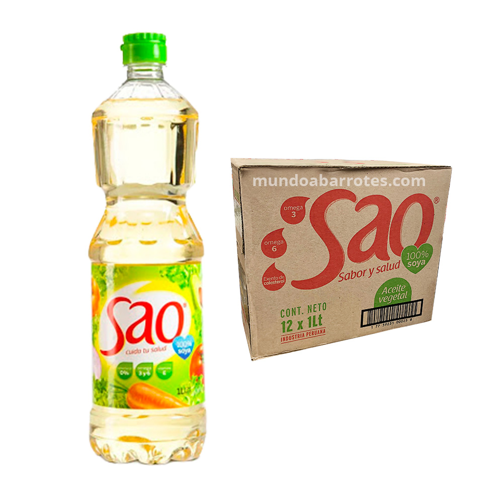 Aceite vegetal SAO Caja (12 botellas de 1 litro) - Mundo Abarrotes