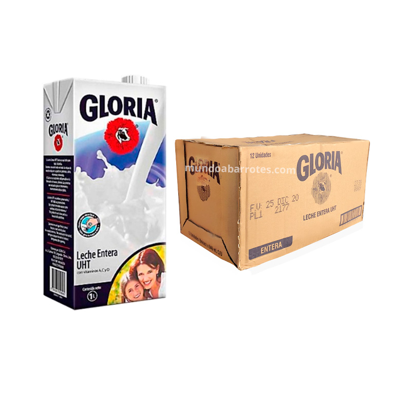 Leche Gloria Entera Azul UHT caja (12 envases de 1 litro) - Mundo Abarrotes